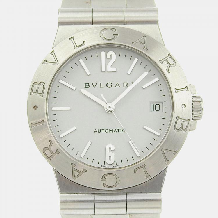 Bvlgari White Stainless Steel Diagono Automatic Men's Wristwatch 35.6 ...