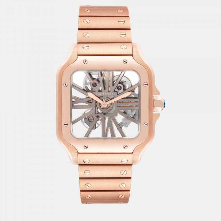 Cartier Santos 18k Rose Gold Skeleton Dial Men's Watch WHSA0016 Cartier ...