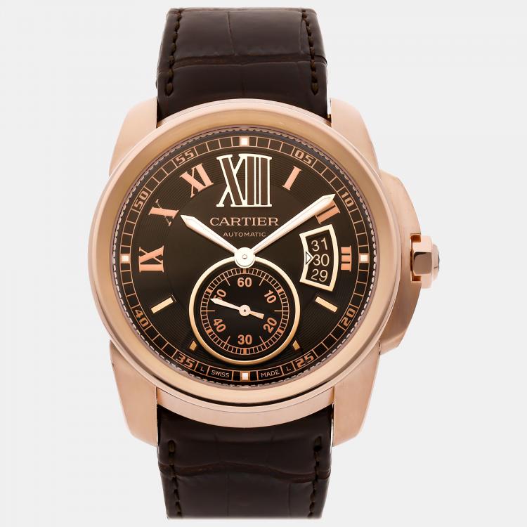 Cartier Brown 18k Rose Gold Calibre de Cartier W7100007 Automatic Men's ...