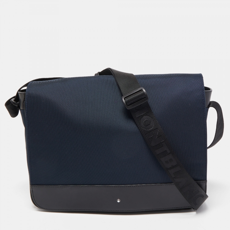 Montblanc Dark Blue/Black Nylon and Leather Nightflight Messenger Bag ...