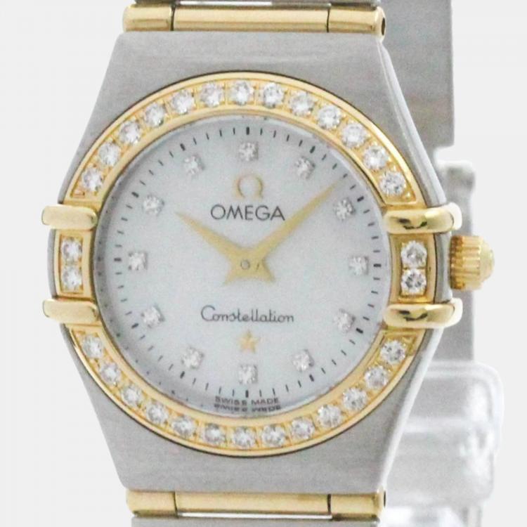 Omega White Shell 18k Yellow Gold Stainless Steel Constellation ...