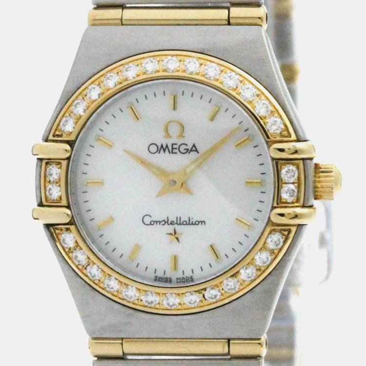 Omega White Shell 18k Yellow Gold Stainless Steel Constellation 1267.70 ...
