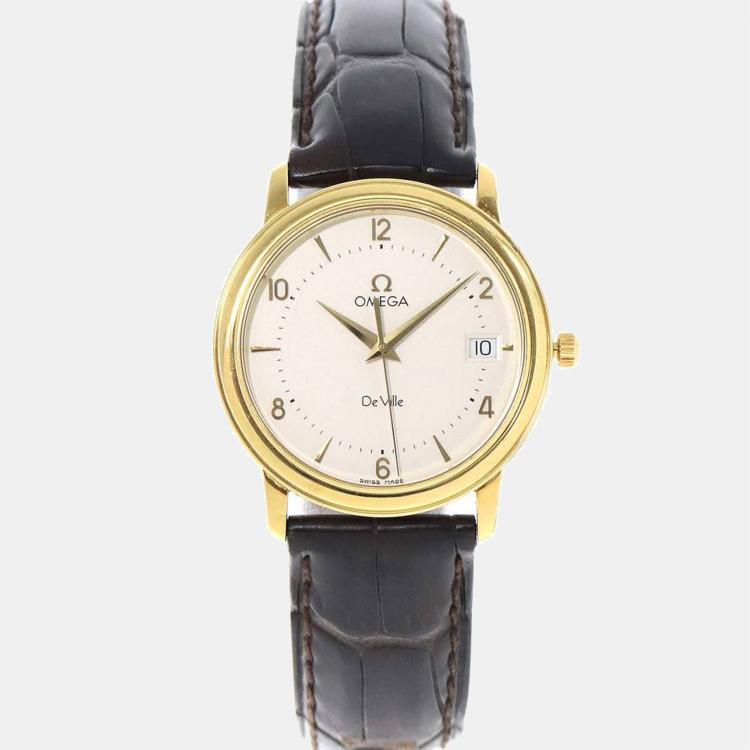 Omega White 18K Yellow Gold Deville 4610 Quartz Men's Wristwatch 34 mm ...