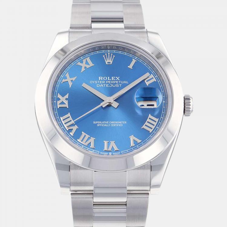 Rolex Blue Stainless Steel Datejust Automatic Men's Wristwatch 41 mm ...