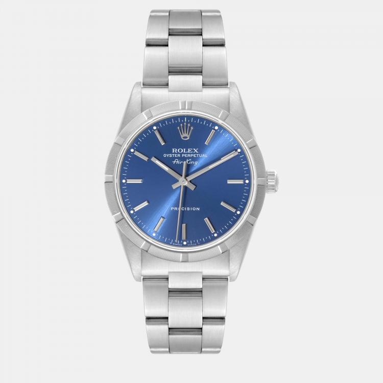 Rolex Air King Engine Turned Bezel Blue Dial Steel Men's Watch 34.0 mm ...