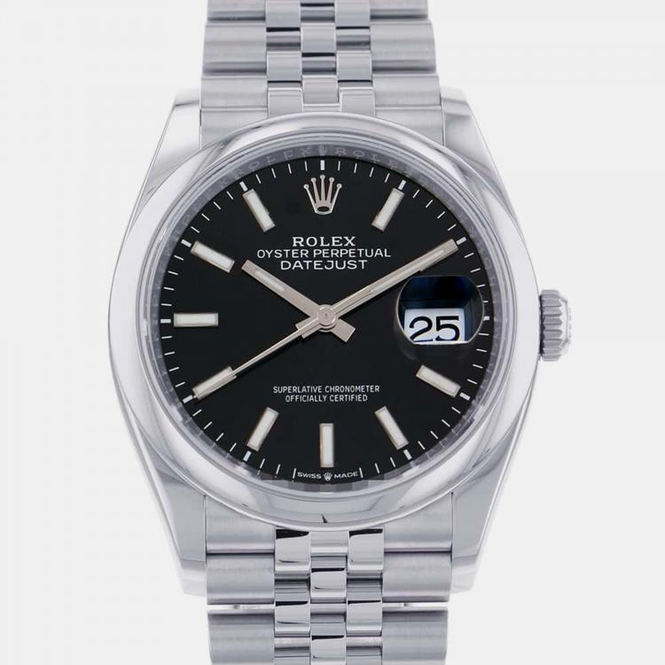 Rolex Black Stainless Steel Datejust Automatic Men's Wristwatch 36 mm ...