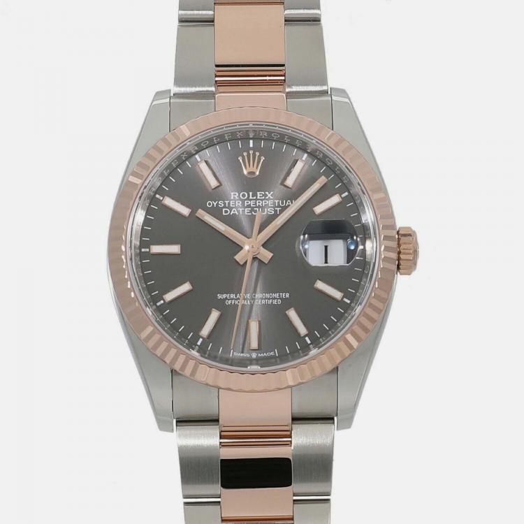 Rolex Grey 18k Rose Gold Stainless Steel Datejust 126231 Automatic Men ...