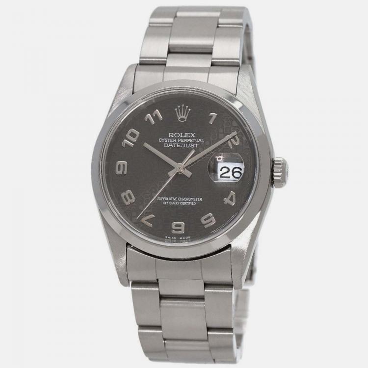 Rolex Grey Stainless Steel Datejust 16200 Automatic Men's Wristwatch 36 ...