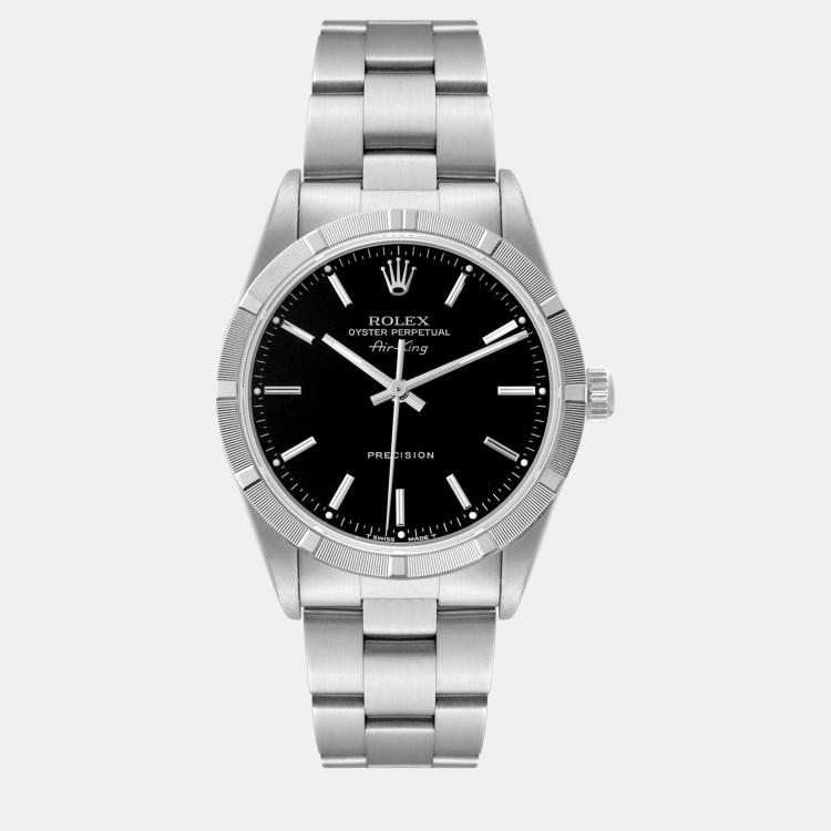Rolex Air King Engine Turned Bezel Black Dial Steel Men's Watch 14010 ...