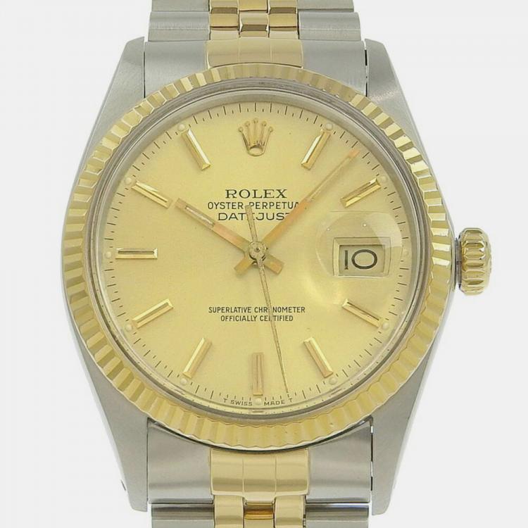 Rolex Champagne 18k Yellow Gold And Stainless Steel Datejust 16013 ...