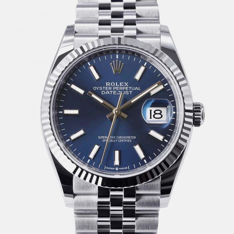 Rolex Blue 18k White Gold Stainless Steel Datejust 126234 Automatic Men ...
