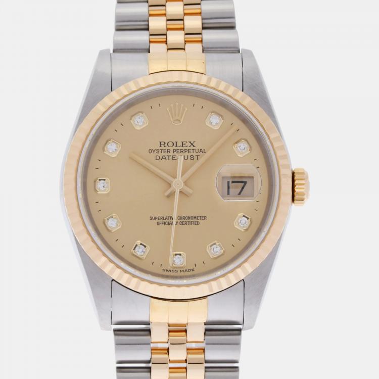 Rolex Champagne Diamond 18k Yellow Gold Stainless Steel Datejust 16233 ...