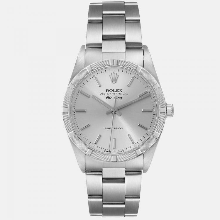 Rolex Air King Engine Turned Bezel Silver Dial Steel Men's Watch 34 mm ...