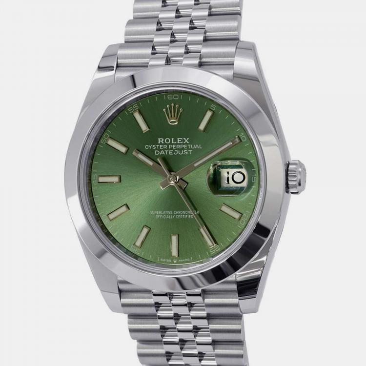 Rolex Green Stainless Steel Datejust 126300 Automatic Men's Wristwatch ...
