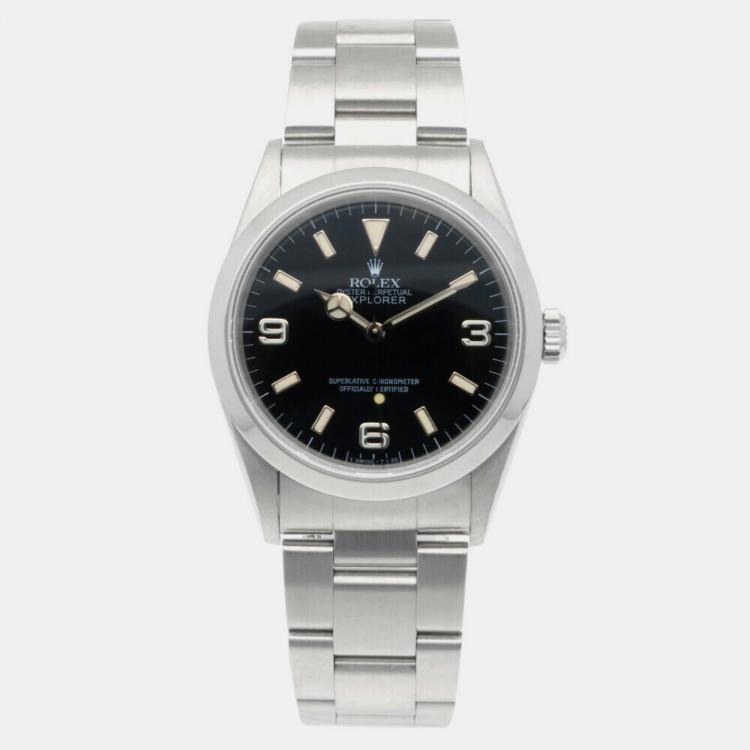 Rolex Black Stainless Steel Explorer 14270 Men's Wristwatch 36mm Rolex ...