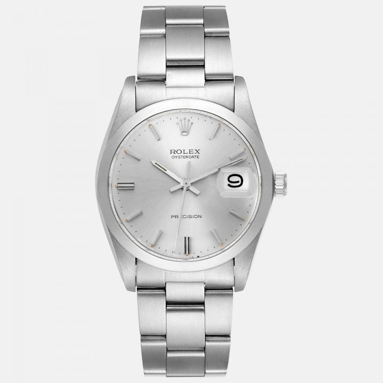 Rolex OysterDate Precision Silver Dial Vintage Steel Men's Watch 35 mm ...