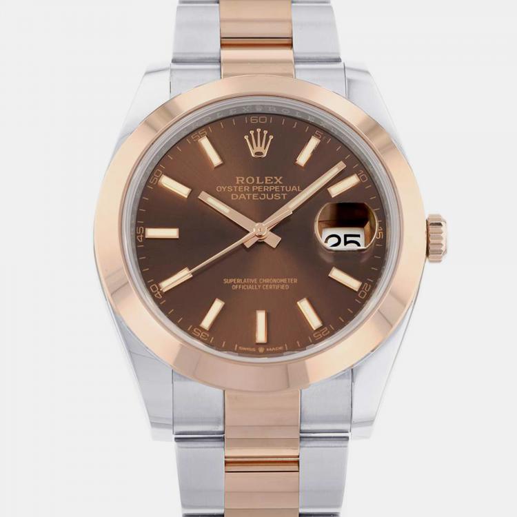 Rolex Brown 18k Rose Gold Stainless Steel Datejust Automatic Men's ...