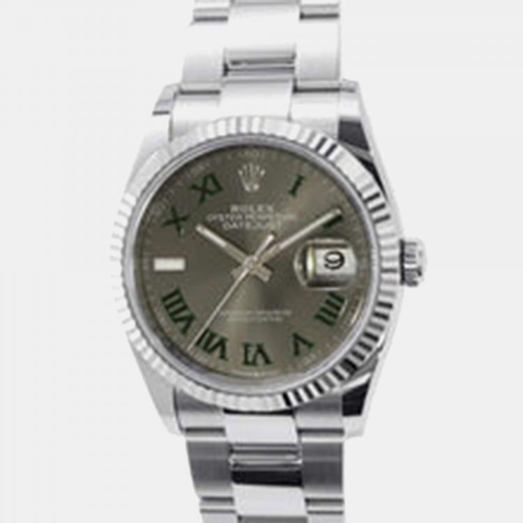 Rolex Grey 18k White Gold Stainless Steel Datejust 126234 Automatic Men ...