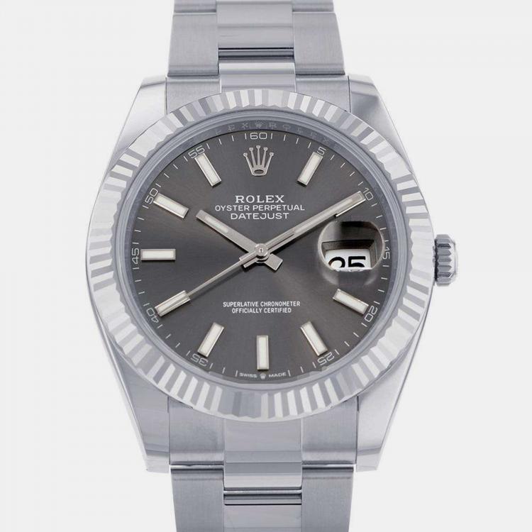 Rolex Grey 18k White Gold Stainless Steel Datejust 126334 Automatic Men ...