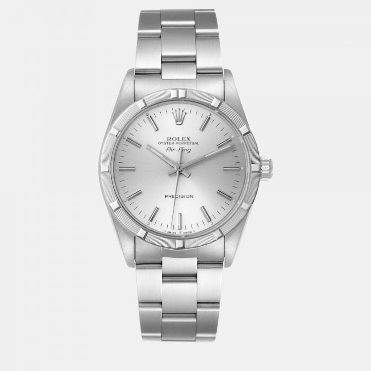 Rolex Air King Engine Turned Bezel Silver Dial Steel Men's Watch 34.0 ...