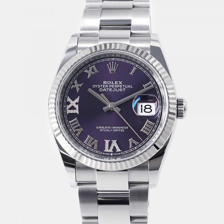 Rolex Purple 18k White Gold Stainless Steel Datejust 126234 Automatic ...