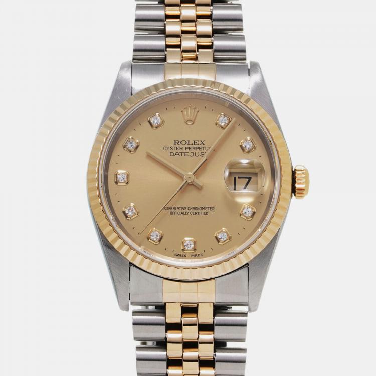 Rolex Champagne Diamond 18k Yellow Gold Stainless Steel Datejust 16233 ...