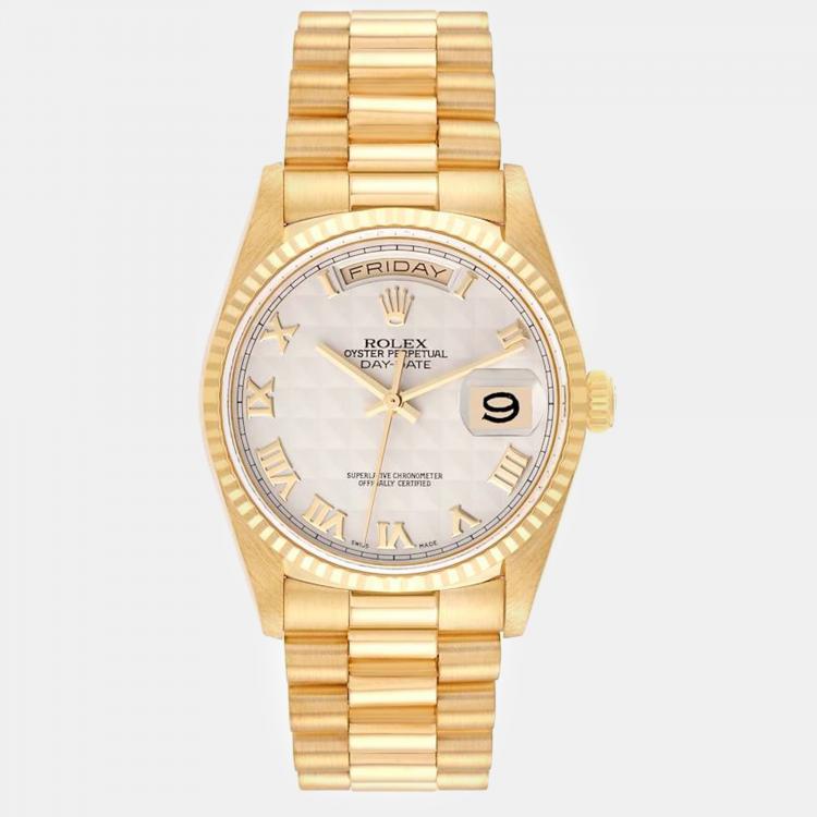 Rolex President Day-Date Pyramid Dial Yellow Gold Mens Watch 18238 ...