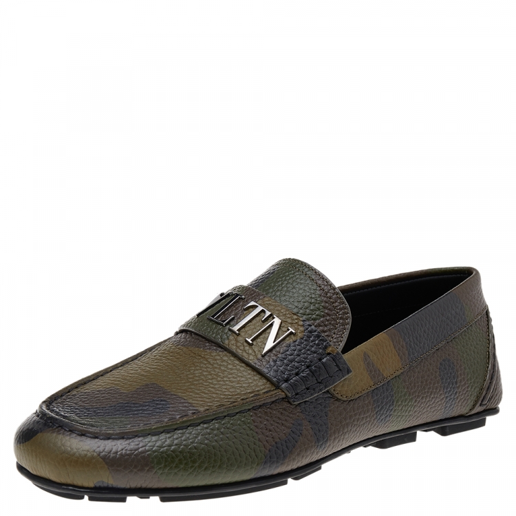 Valentino Multicolor Camouflage Print Leather VLTN Slip On Loafers Size ...