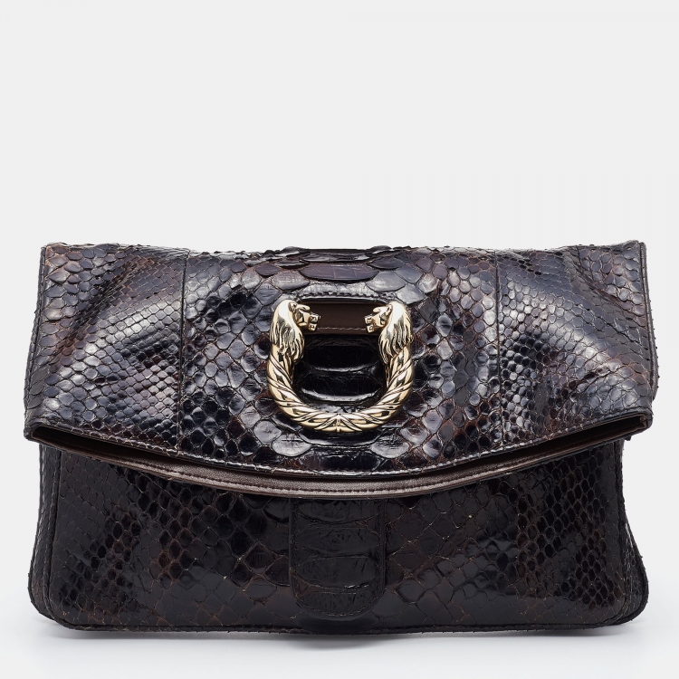 Bvlgari Brown Python Leoni Flap Clutch Bvlgari | The Luxury Closet