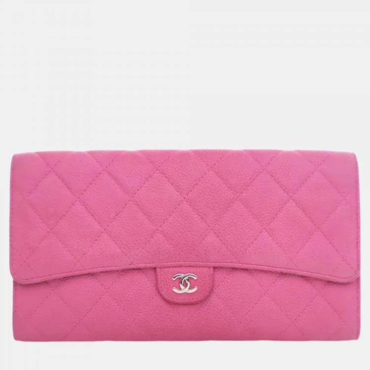 Chanel Pink Caviar Leather Interlocking CC Logo Continental Wallet ...