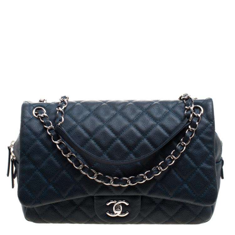 Chanel Dark Blue Quilted Caviar Leather Easy Flap Bag Chanel | The ...