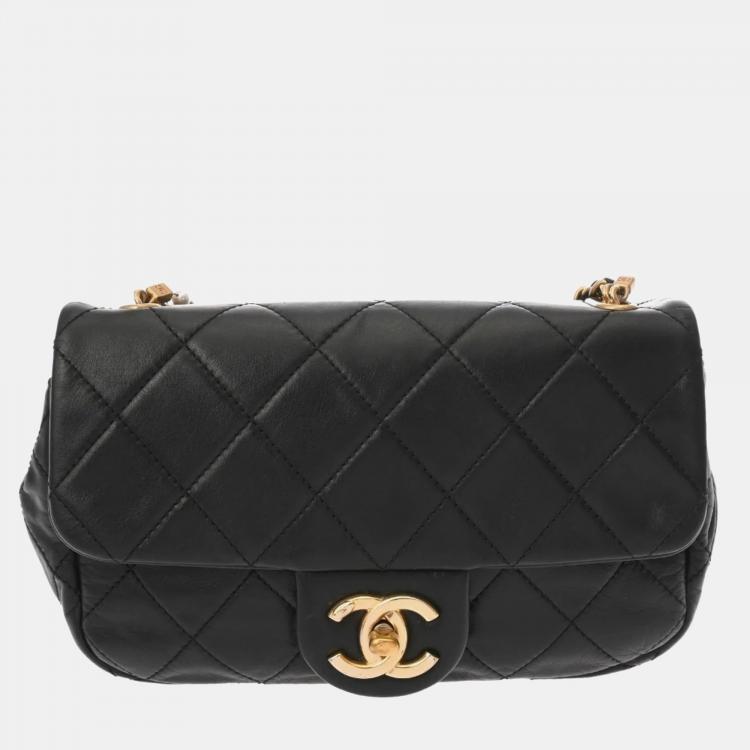 Chanel Matelasse Mini Chain Shoulder Bag In Black With Calfskin And ...