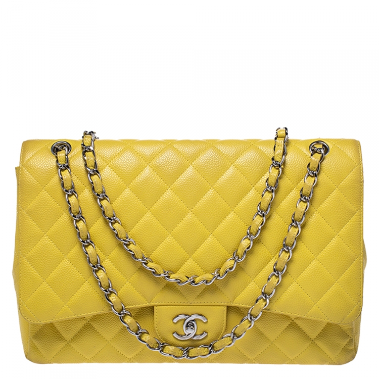 Chanel Yellow Quilted Caviar Leather Maxi Classic Double Flap Bag ...
