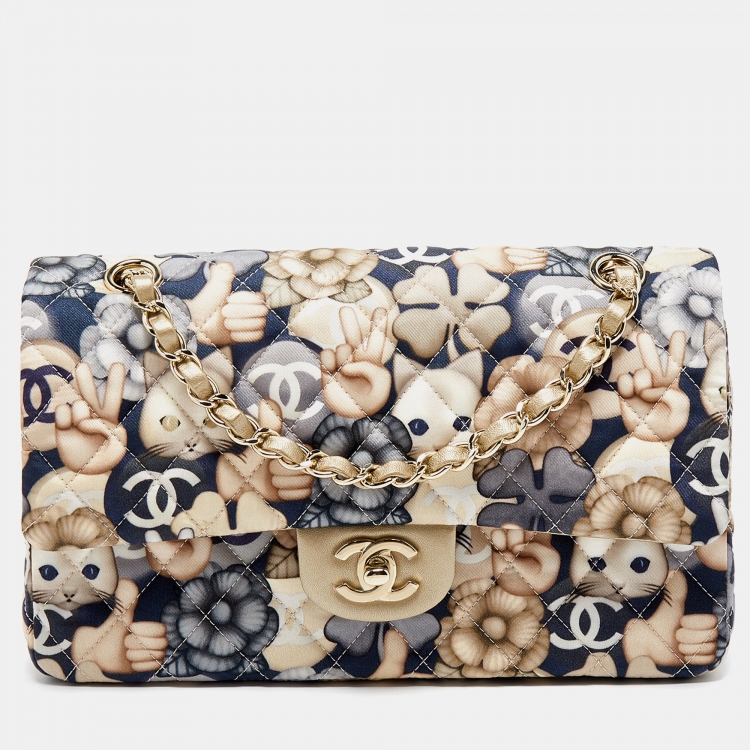 Chanel Gold/Multicolor Quilted Floral Print Fabric Medium Classic ...