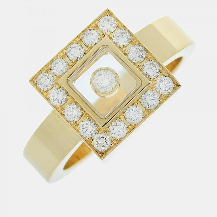 Chopard 18K Yellow Gold and Diamond Happy Diamonds Square Cocktail Ring ...