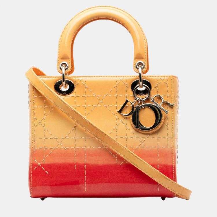 Dior Orange/Pink Medium Patent Ombre Cannage Lady Dior Dior | The ...