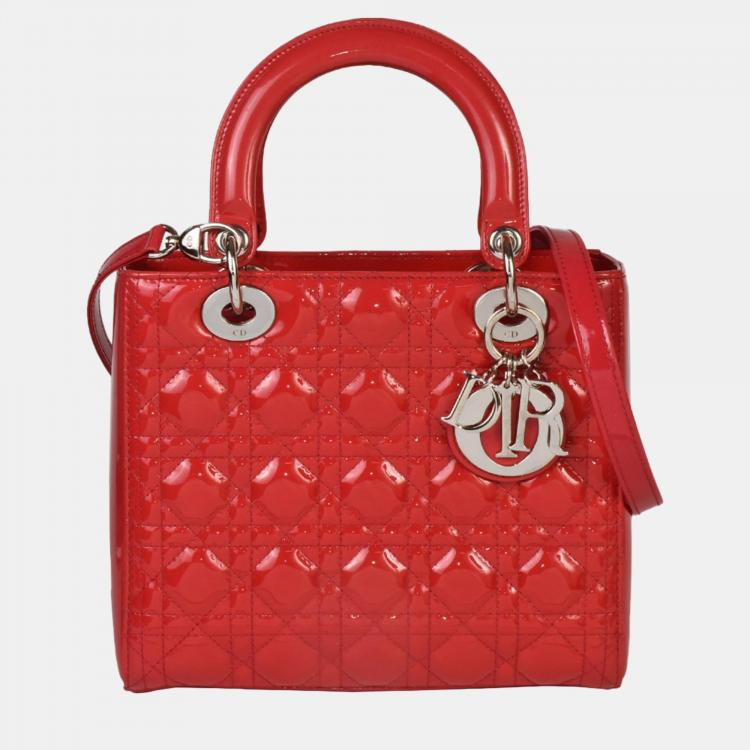 Christian Dior Red Patent Leather Lady Medium Cannage Tote Dior | The ...