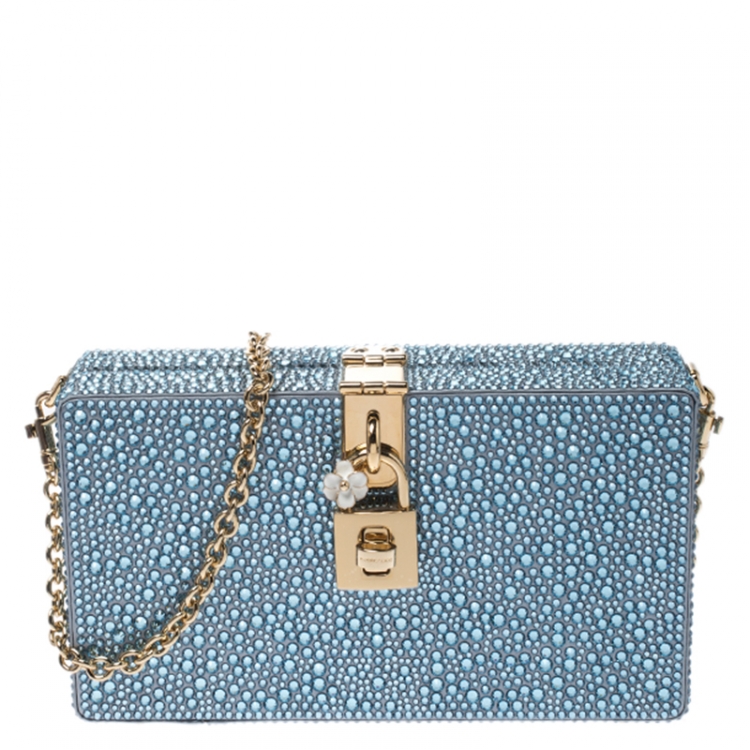 Dolce & Gabbana Powder Blue Crystal Embellished Satin Box Bag Dolce ...