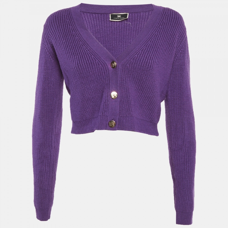 Elisabetta Franchi Purple Rib Knit Crop Cardigan M Elisabetta Franchi ...