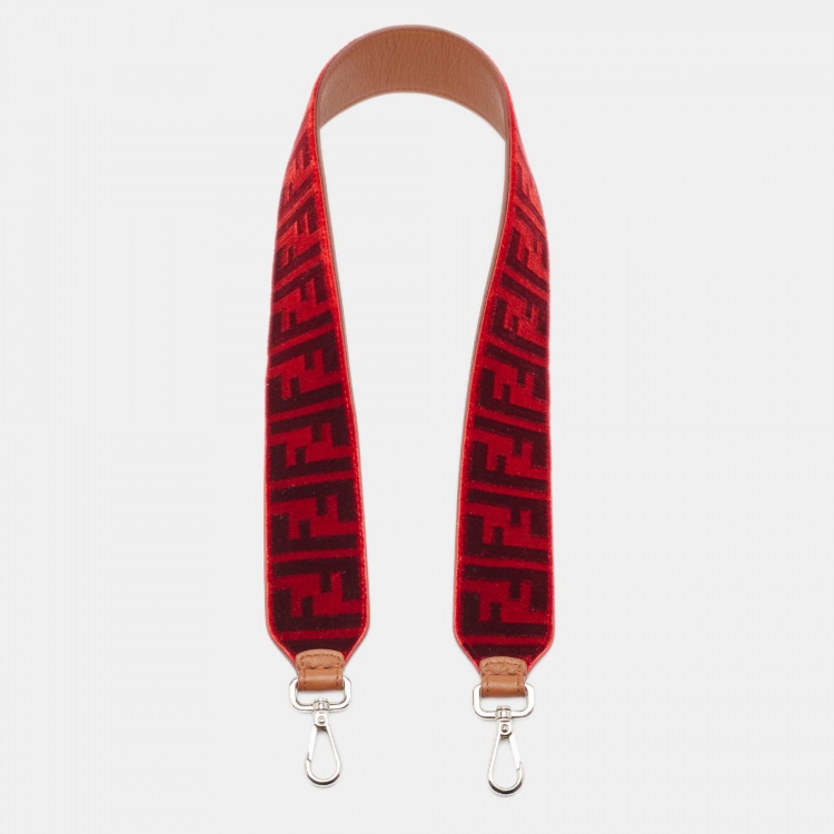 Fendi Red/Burgundy Zucca Velvet Strap You Shoulder Bag Strap Fendi ...