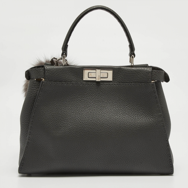 Fendi Grey Selleria Leather Medium Peekaboo Top Handle Bag Fendi The