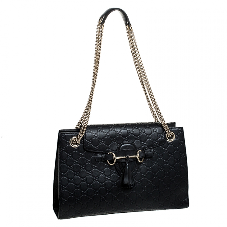 Gucci Black Guccissima Leather Large Emily Chain Shoulder Bag Gucci