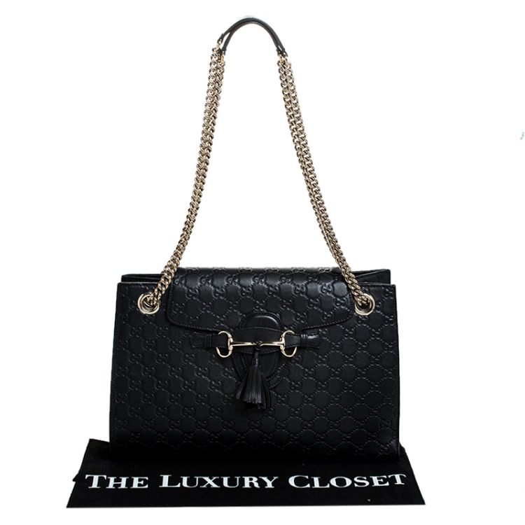 Gucci Black Guccissima Leather Large Emily Chain Shoulder Bag Gucci