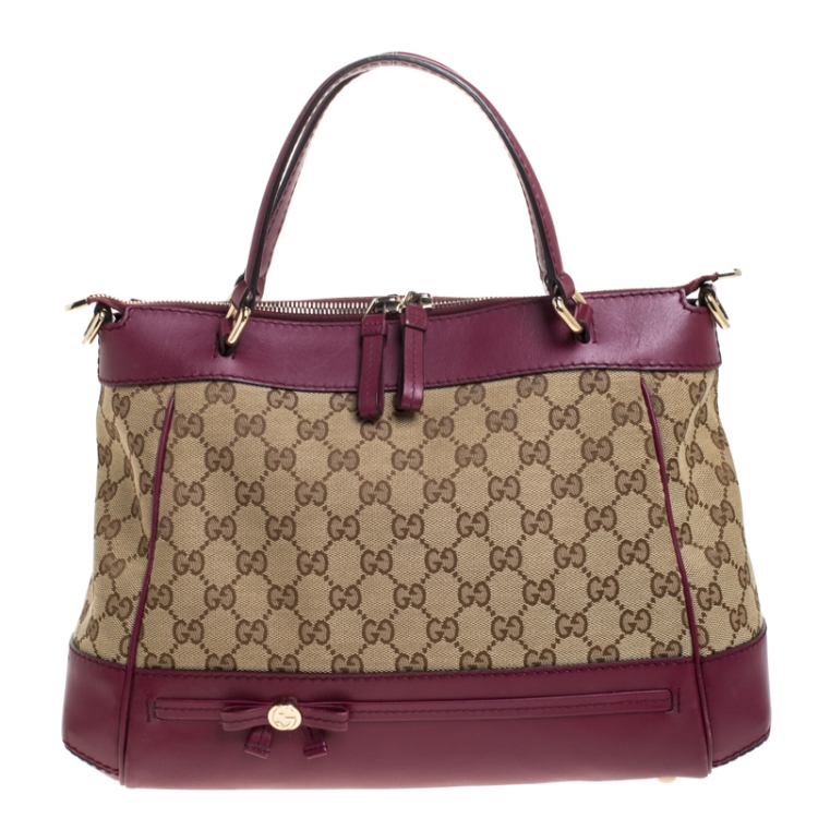 Gucci Beige/Purple GG Canvas and Leather Medium Mayfair Bow Tote Gucci ...