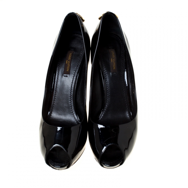 Louis Vuitton Black Patent Leather Oh Really! Peep Toe Platform Pumps ...