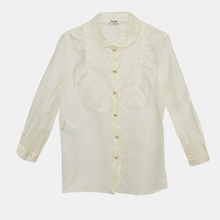 Miu Miu Off White Silk Buttoned Front Ruffled Top M Miu Miu | The ...