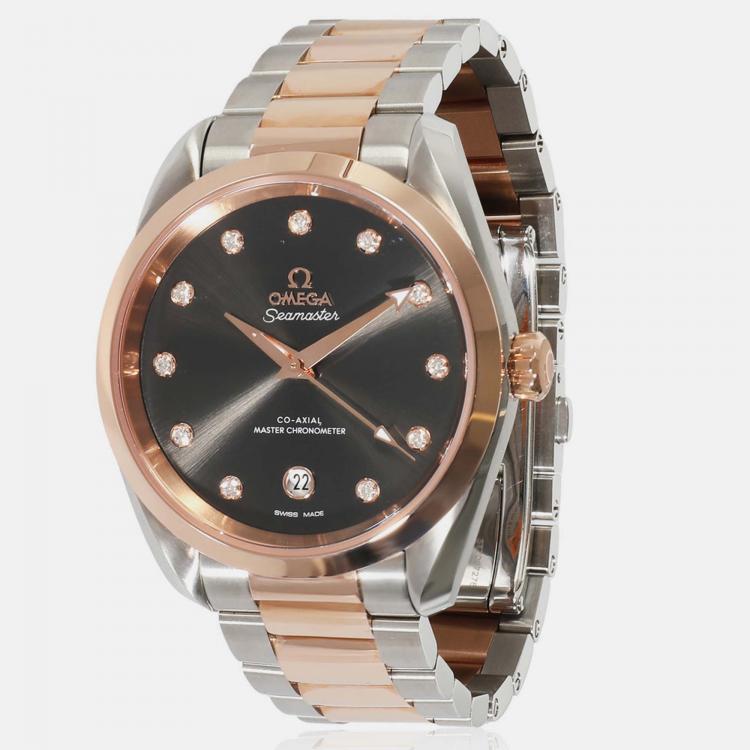 Omega Grey Diamond 18k Rose Gold Stainless Steel Seamaster Aqua Terra ...