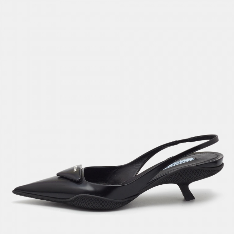 Prada Black Leather Slingback Logo Plaque Pumps Size 40 Prada | The ...
