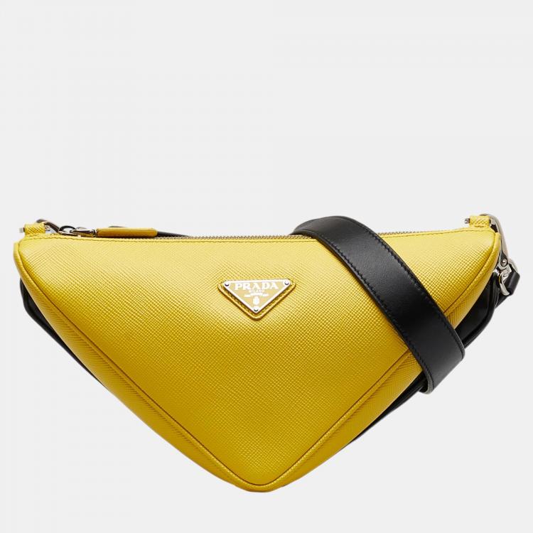 Prada Yellow Saffiano Double Triangle Crossbody Bag Prada | The Luxury ...