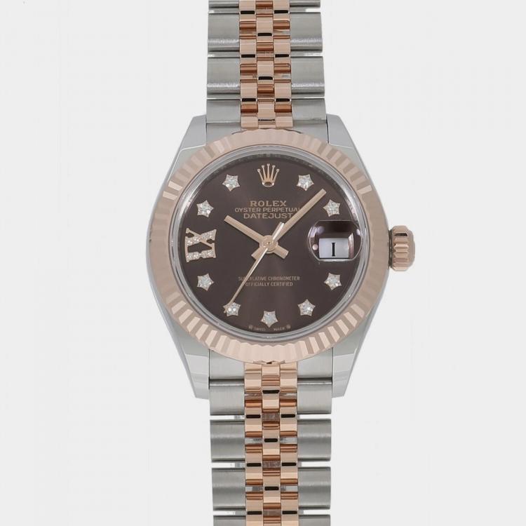 Rolex Brown Diamond 18k Rose Gold And Stainless Steel Datejust 279171 ...